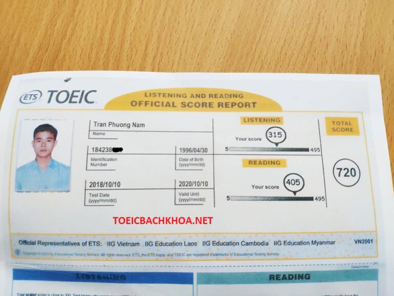 Chúc mừng HV Trần Phương Nam đạt TOEIC 720 | toeicbachkhoa.com