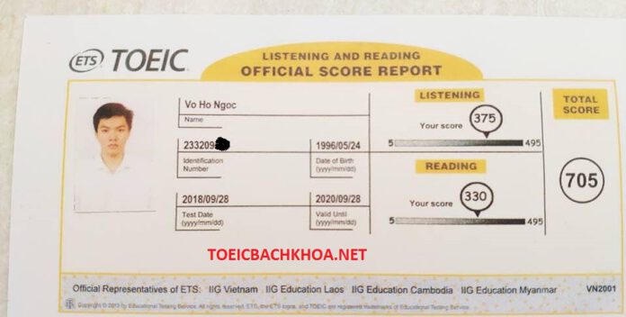 Chúc mừng HV Võ Hồ Ngọc đạt TOEIC 705 | toeicbachkhoa.com