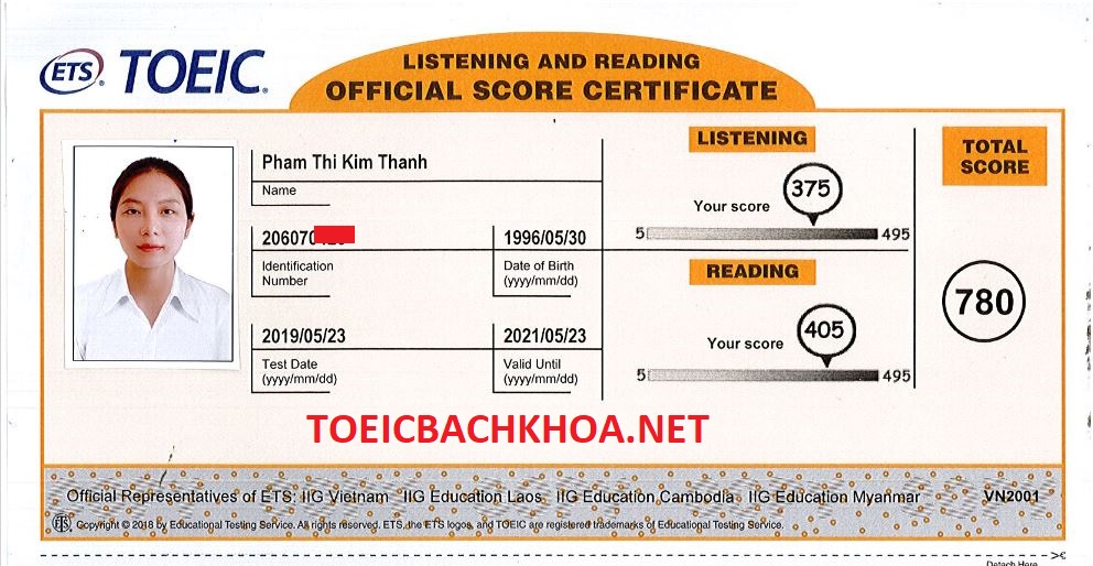 Chúc mừng HV Phan Thị Kim Thanh đạt TOEIC 780 | toeicbachkhoa.com