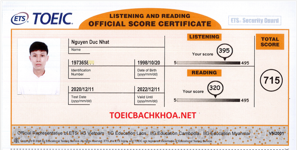 Chúc mừng học viên Nguyễn Đức Nhật đạt TOEIC 715 | toeicbachkhoa.com