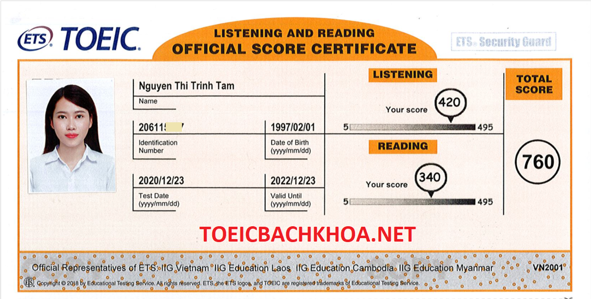 Chúc mừng học viên Nguyễn Thị Trinh Tâm đạt TOEIC 760 | toeicbachkhoa.com