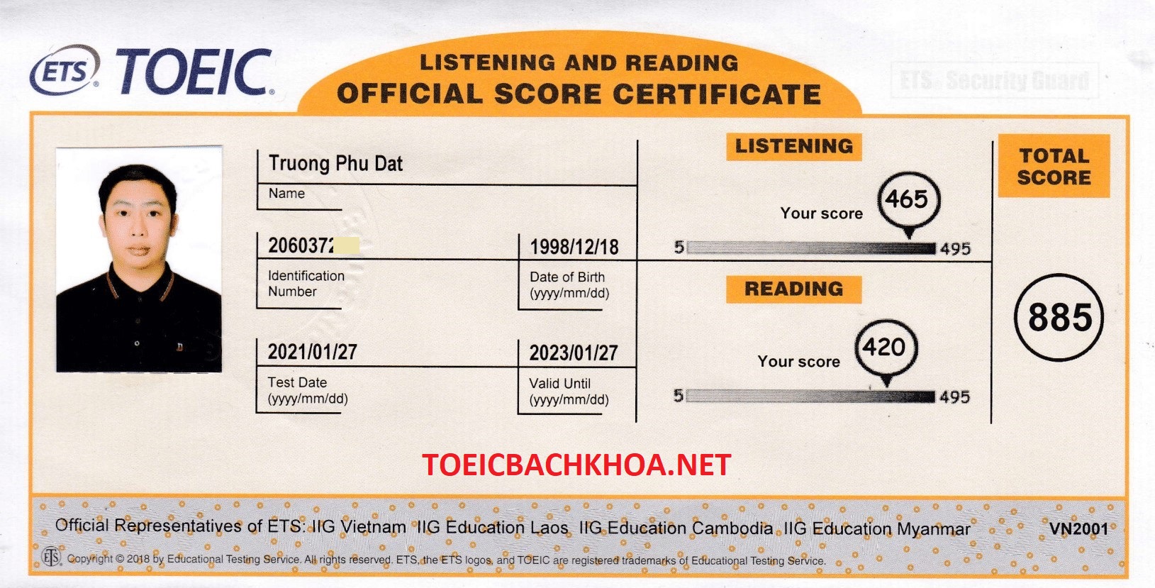 Chúc mừng học viên Trương Phú Đạt đạt TOEIC 885 | toeicbachkhoa.com