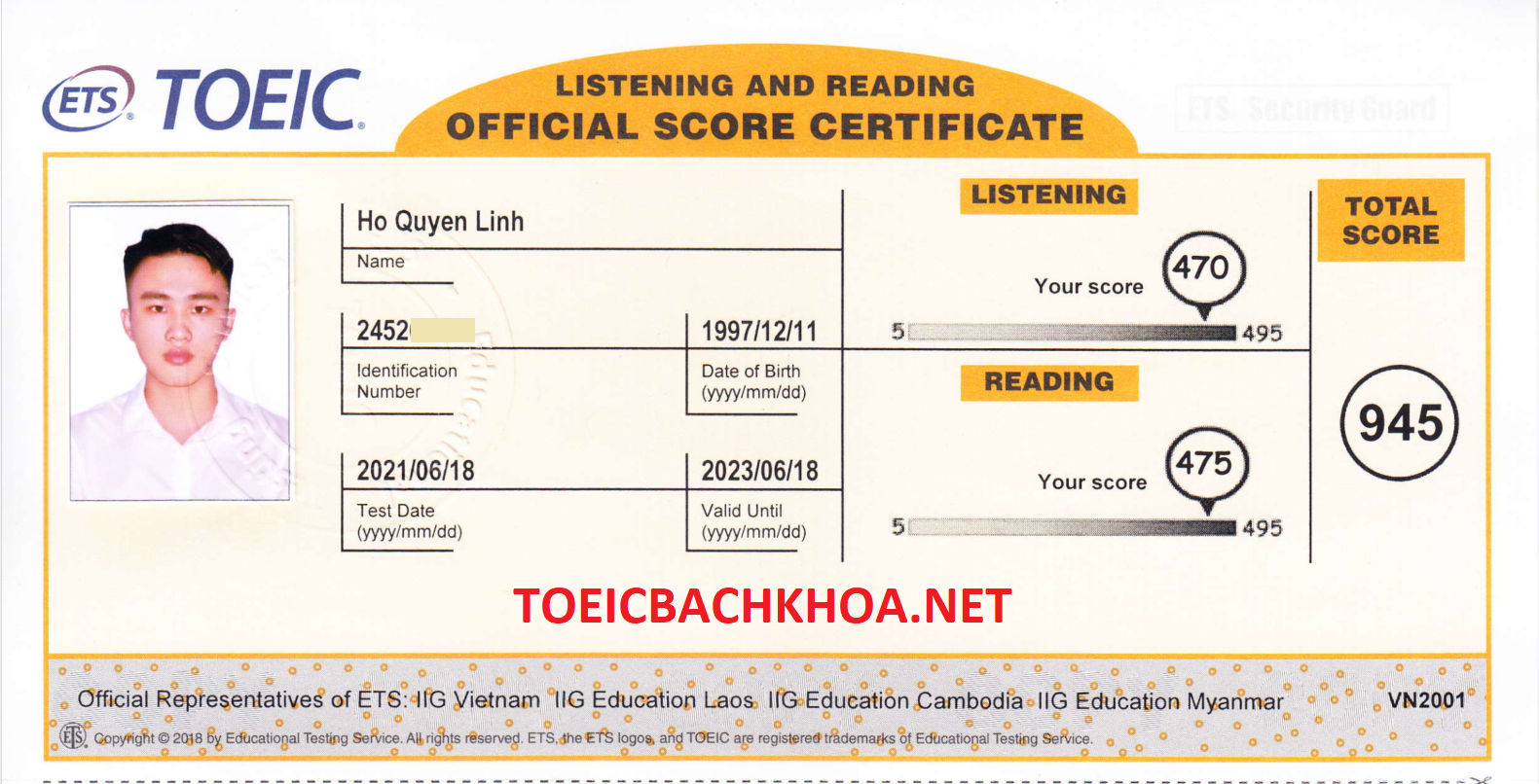 Chúc mừng học viên Hồ Quyền Linh đạt TOEIC 945 | toeicbachkhoa.com