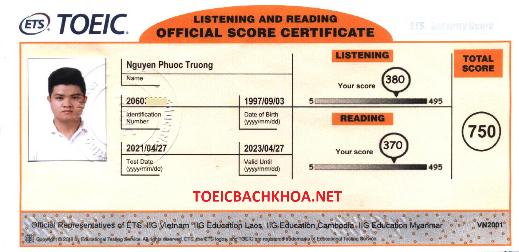 Chúc mừng học viên Nguyễn Phước Trưởng đạt TOEIC 750 | toeicbachkhoa.com