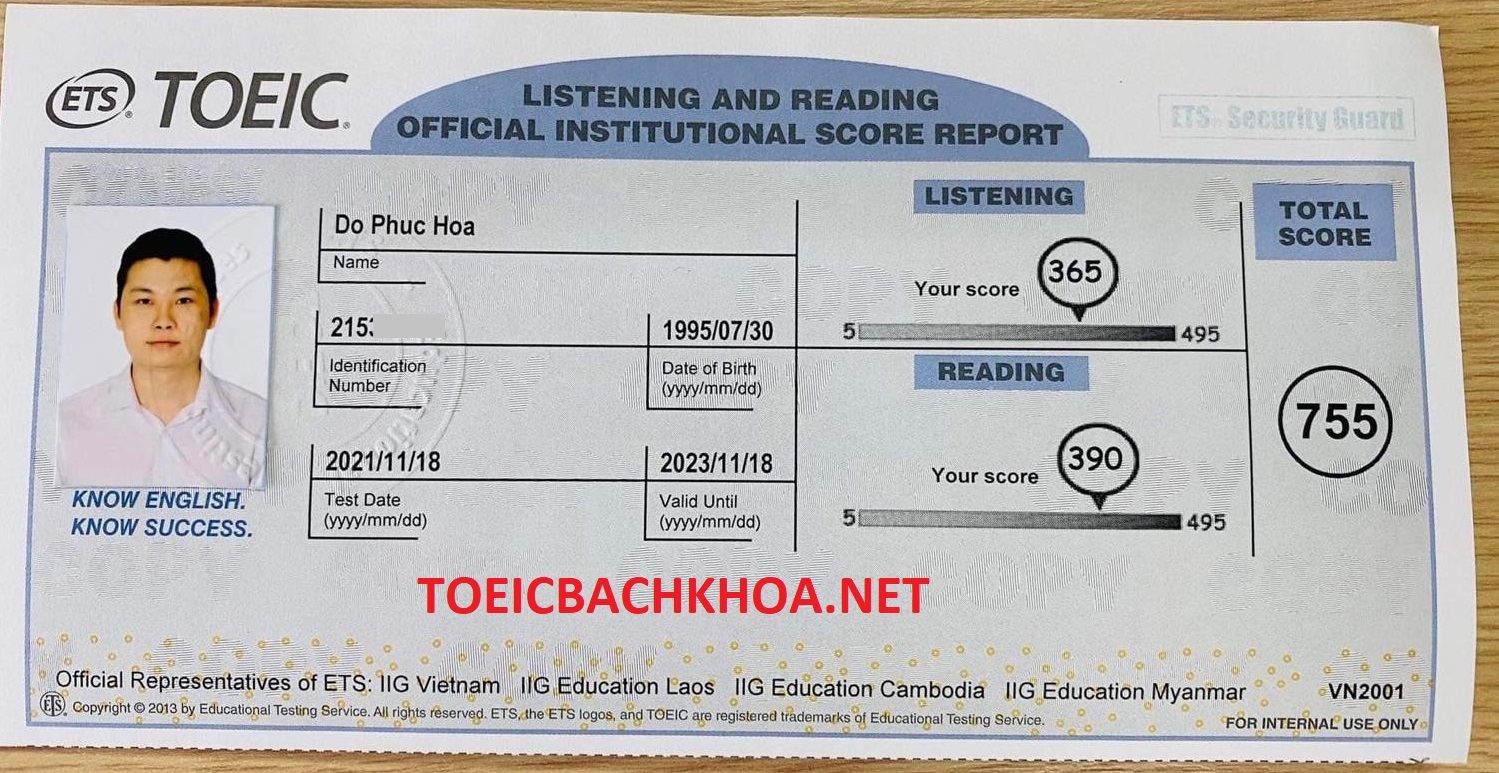Chúc mừng học viên Đỗ Phúc Hòa đạt TOEIC 755 | toeicbachkhoa.com