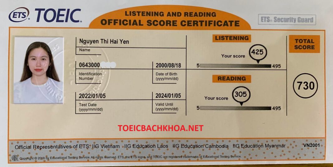 Chúc mừng Học viên Nguyễn Thị Hải Yến đạt TOEIC 730 | toeicbachkhoa.com