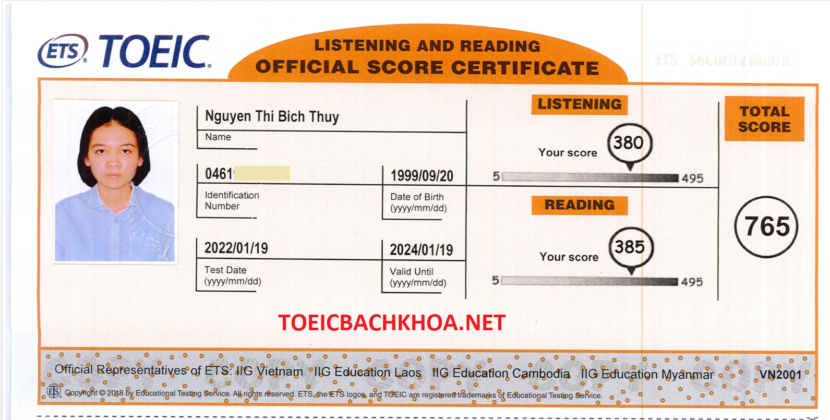 Chúc mừng Học viên Nguyễn Thị Bích Thủy đạt TOEIC 765 | toeicbachkhoa.com