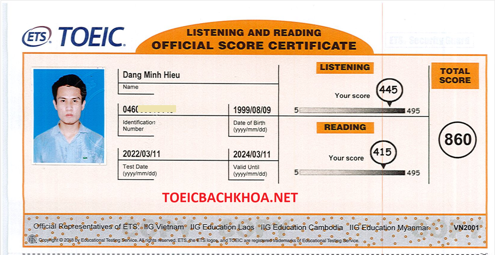 Chúc mừng Học viên Đặng Minh Hiếu đạt TOEIC 860 | toeicbachkhoa.com