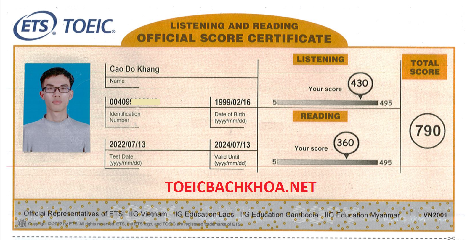 Chúc mừng Học viên Cao Đỗ Khang đạt TOEIC 790 | toeicbachkhoa.com