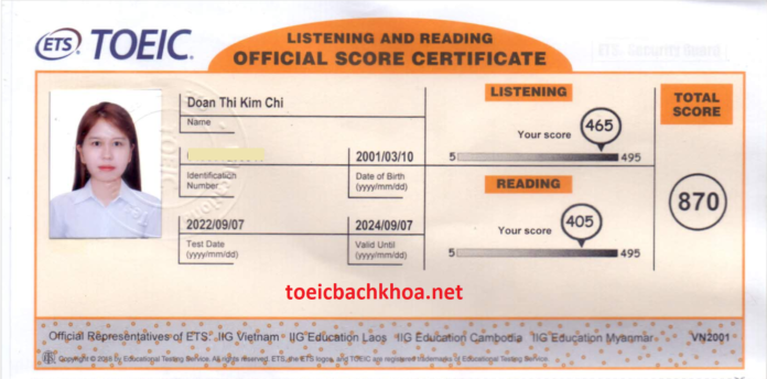 Chúc mừng Học viên Đoàn Thị Kim Chi đạt TOEIC 870 | TOEIC Bách Khoa