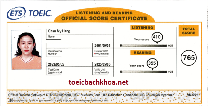 Chúc mừng Học viên Châu Mỹ Hằng đạt TOEIC 765 | toeicbachkhoa.com